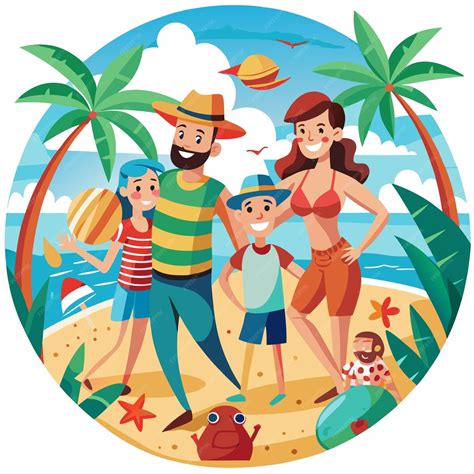 Una Familia Feliz Disfrutando De Unas Vacaciones En Una Playa Tropical