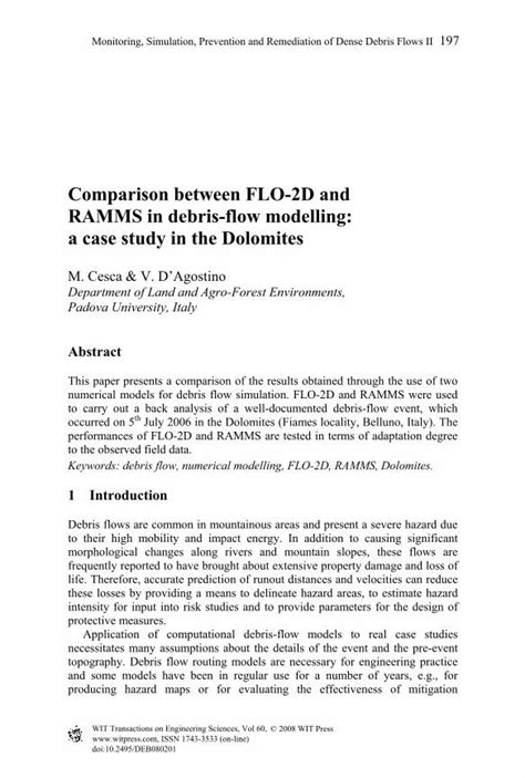 pdf comparison between flo 2d and ramms in debris flow
