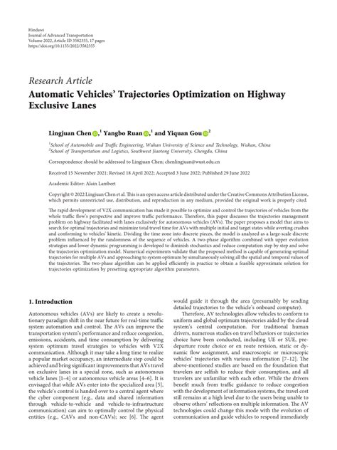 Pdf Automatic Vehicles Trajectories Optimization On Highway Exclusive Lanes