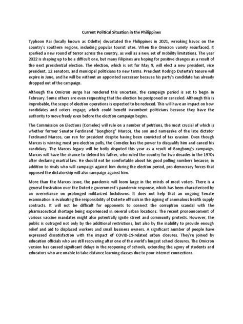 Current Political Situation In The Philippines Pdf Rodrigo Duterte