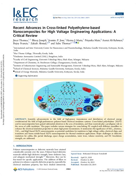 Pdf Recent Advances In Cross Linked Polyethylene Based Nanocomposites For High Voltage