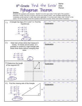 Th Grade Math Pythagorean Theorem Error Analysis By Fun In Th Grade Math