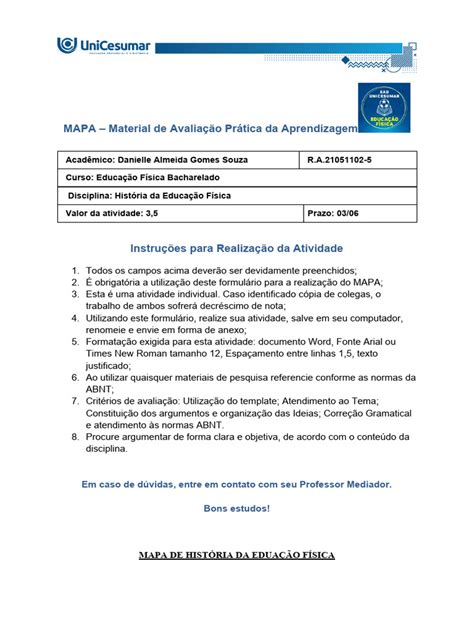 Atividade Mapa Historia Da Ef Pdf Física Educação Física