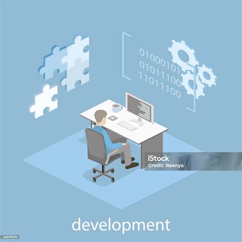 Ilustrasi Konsep Isometrik Vektor 3d Datar Dari Pengembang Perangkat