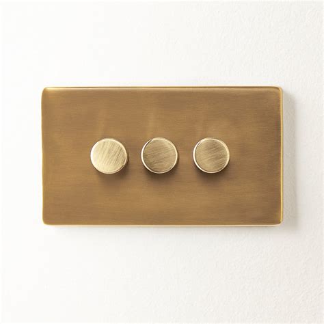 Three Gang 2 Way Florence Dimmer Switch In Brass