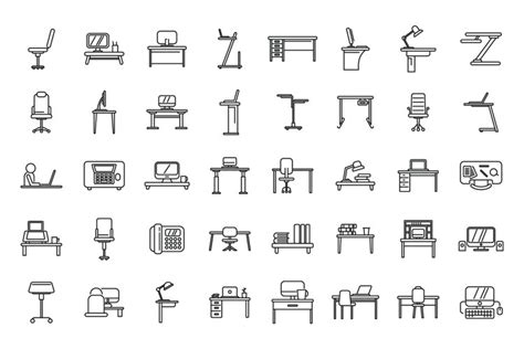 Ergonomic Workplace Icons Set Outline Vector Body Chair