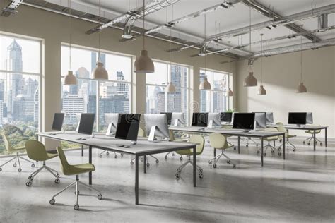modern office with computer workstations minimalist design large