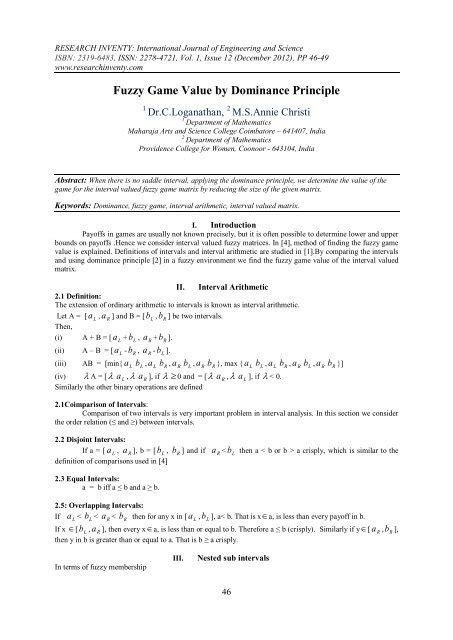 Fuzzy Game Value By Dominance Principle Research Inventy