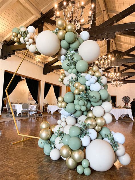 Wedding Altar Balloons Green Gold Cream And Pale Blue Green Themed
