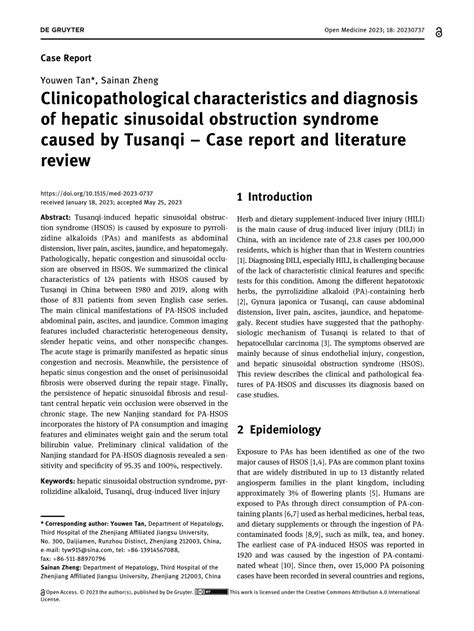 Pdf Clinicopathological Characteristics And Diagnosis Of Hepatic Sinusoidal Obstruction