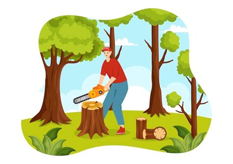 Premium Vector Timber Vector Illustration With Man Chopping Wood And