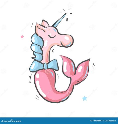 Cute Unicorn Mermaid Simple Vector Cartoon Illustration Magical