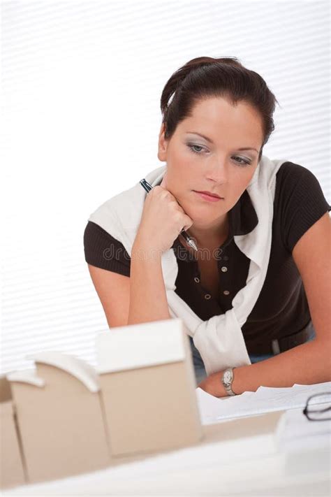 Young Female Architect With Architectural Model Stock Image Image Of Young Architectural