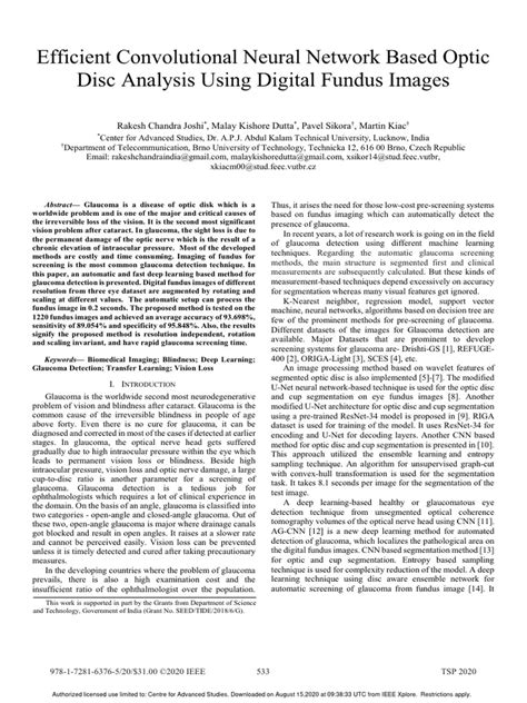 9 Efficient Convolutional Neural Network Based Optic Disc Analysis