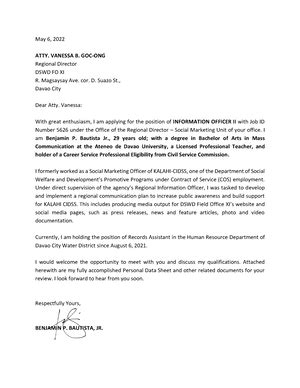Dole Application Letter Bautista March ATTY RANDOLF C PENSOY Regional Director