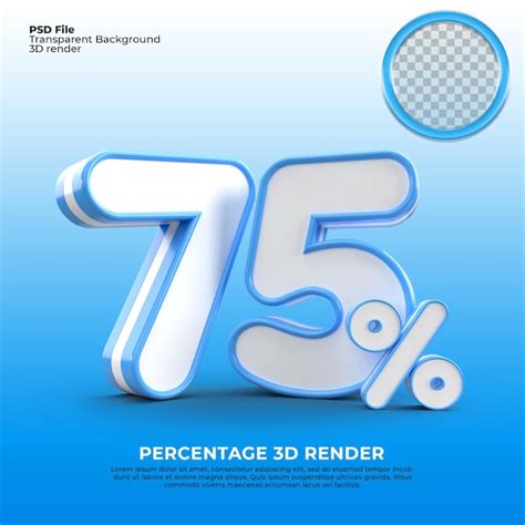 3d números 75 porcentaje azul Archivo PSD Premium