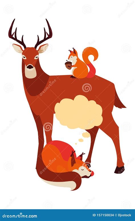 Deer Fox And Squirrel Happy Autumn Season Stock Illustration