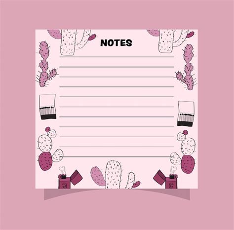 Premium Vector Small Square Notepad Page Design With Pink Cacti