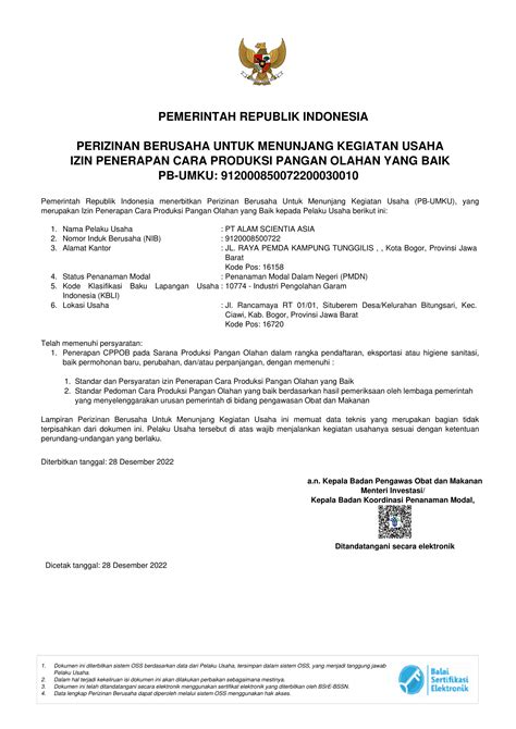Pentingnya Punya Sertifikat CPPOB Cara Produksi Pangan Olahan Yang