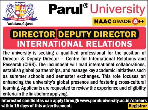 Director Job Vacancy At Parul University