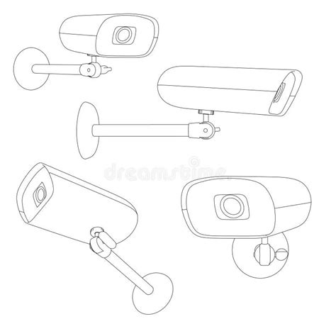 Set With Contours Of A Cctv Camera From Black Lines Isolated On A White