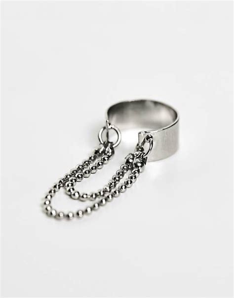 Asos Design Ear Cuff With Chain Detail In Silver Tone Asos