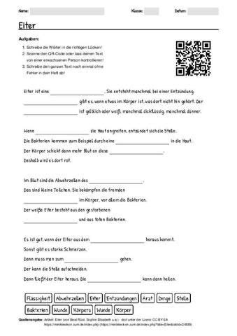 Arbeitsblatt Mit QR Code Zum Thema Eiter Einfache Sprache Inbox