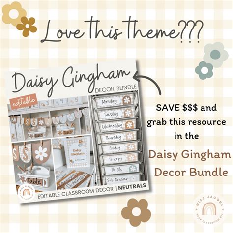 Affirmation Station Daisy Gingham Neutrals Classroom Decor Miss