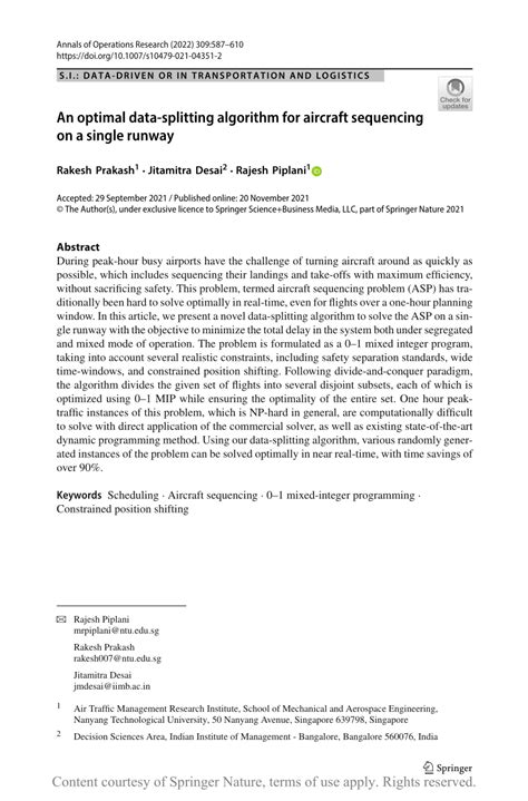 An Optimal Data Splitting Algorithm For Aircraft Sequencing On A Single
