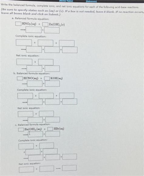 solved write the balanced formula complete ionic and net
