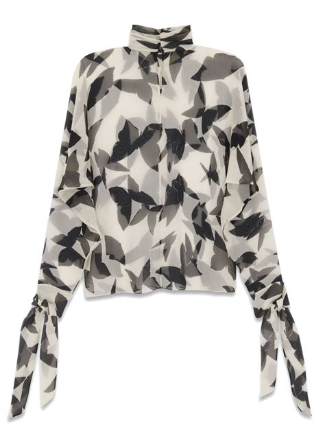 Saint Laurent Butterfly Print Silk Blouse Farfetch