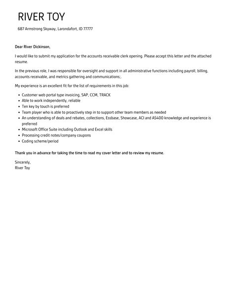 Accounts Receivable Clerk Cover Letter Velvet Jobs