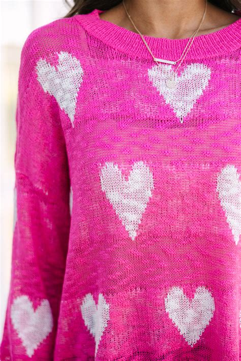 Feeling Like A Queen Fuchsia Pink Heart Print Sweater Shop The Mint