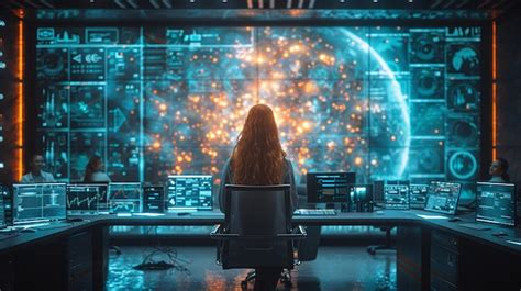 a holographic display shows a complex network graph tech premium ai