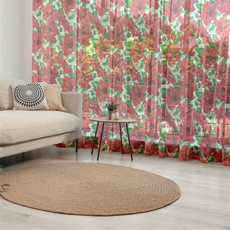 Hawaii Tulle Curtains With Rod Pocket Botanic Inspirations Floral