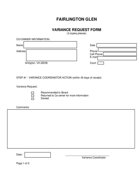 Fillable Online Landscape Variance Request Form Fairlington Glen Fax Email Print Pdffiller