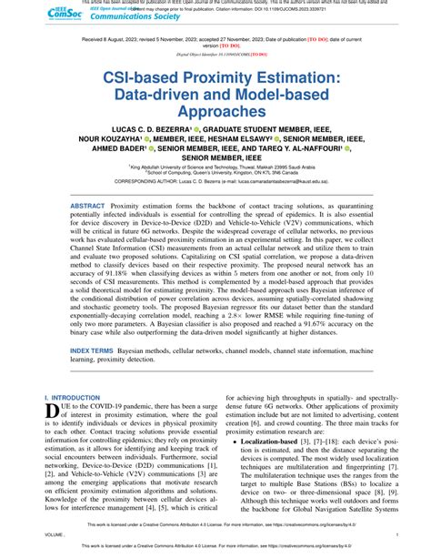 Pdf Csi Based Proximity Estimation Data Driven And Model Based