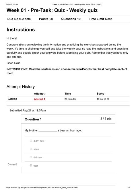 Quiz Week 01 Pre Task Quiz Weekly Quiz Week 01 Pre Task Quiz Weekly Quiz Due No Due