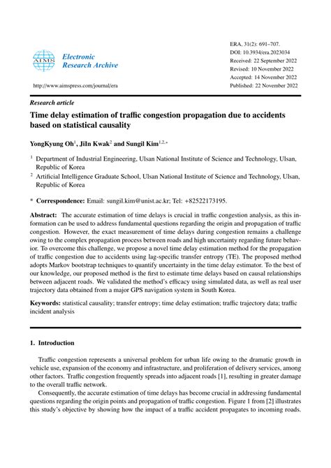 Pdf Time Delay Estimation Of Traffic Congestion Propagation Due To
