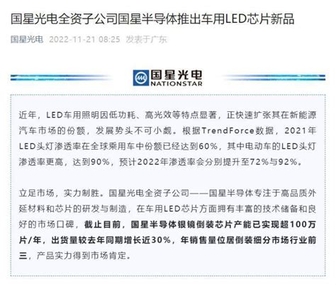 原创国星光电全资子公司国星半导体推出车用LED芯片新品 搜狐汽车 搜狐网