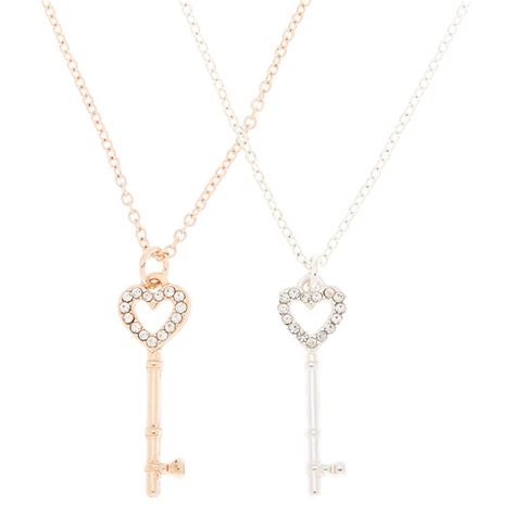 Mixed Metal Best Friends Key Pendant Necklaces 2 Pack Claires Us