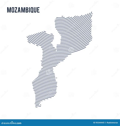Vector Abstract Hatched Map Of Mozambique With Curve Lines Isolated On A White Background Stock