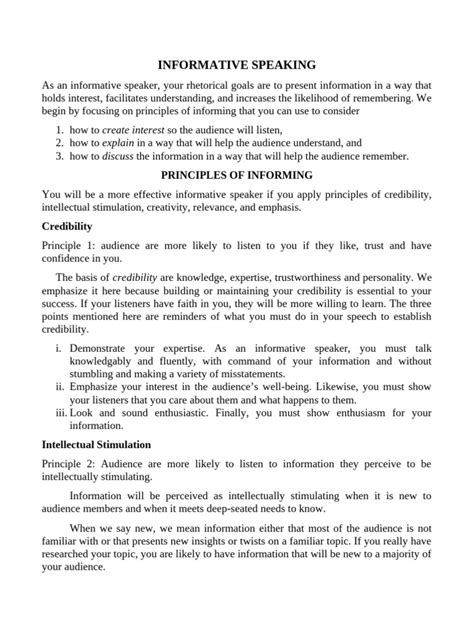 Informative Speaking Pdf Credibility Definition
