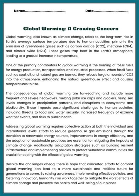 Global Warming Reading Comprehension Passage And Questions Tpt