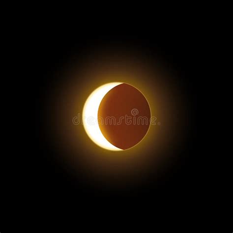 Lunar Or Solar Eclipse Phase Illustration With Glowing Ring On Black