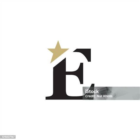 아이콘 벡터 로고 일러스트 내부 스타 아이콘이 있는 초기 E 문자 알파벳 E에 대한 스톡 벡터 아트 및 기타 이미지 알파벳