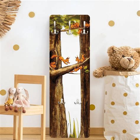 Bilderdepot24 Garderobenpaneel Braun Kinder Bäume Wald Illustration