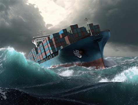 Premium Ai Image Cargo Ship With Containers On Deck In Storm Sea And