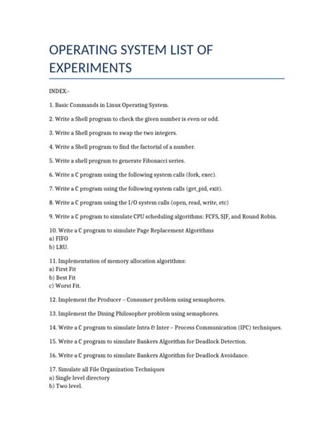 Operating System Experiments Pdf