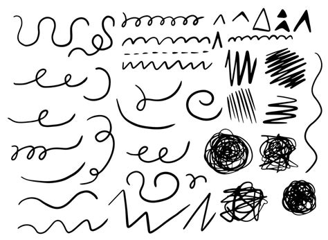 Set Of Doodle Wavy Line Loop Abstract Curved Scribble Hand Drawn